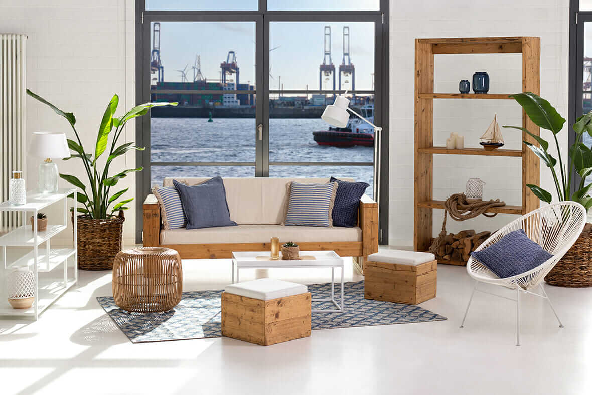 Holzmobel mieten im maritimen Look Eventausstattung